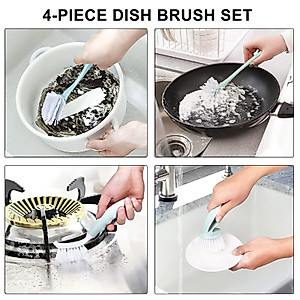 Perastra Dish Brush with Handle, Kitchen Dish Scrub Brush Set, 4-Piece Kitchen Cleaning Brush Set for Pots and Bottles, Nordic Green
