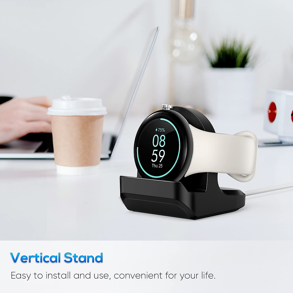 2-Pack Silicone Stand for Google Pixel Watch Charger, YUANHOT Charger Stand Charging Base Holder with Integrated Cable Management Slot, Black (Cable Not Included)