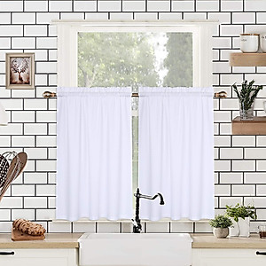 CAROMIO Tier Curtains 36 Inch Length, Embossed Textured Soft Microfiber Rod Pocket Short Cafe Kitchen Curtains Bathroom Window Curtains, White, 30" Wx36 Lx2