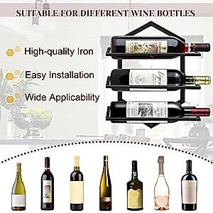 YALINKA 2Pcs Wall Mounted Wine Stemware Rack, Metal Hanging Wine Glass Display Holde Holds 3 Bottles, Elegant Storage for Kitchen Dining Room Bar Wine Cellar