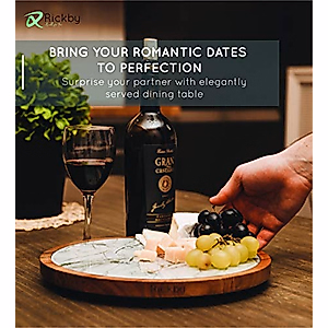 12" Acacia Wood Lazy Susan Turntable for Table Top With Removable Marble Texture Glass Plate for Dining Table Turntable Wooden Lazy Susan for Countertop