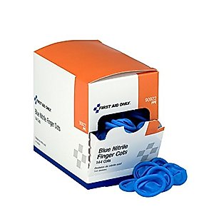 First Aid Only 90922 Blue Nitrile Finger Cots, Disposable Rubber Finger Protectors, 144 Pack