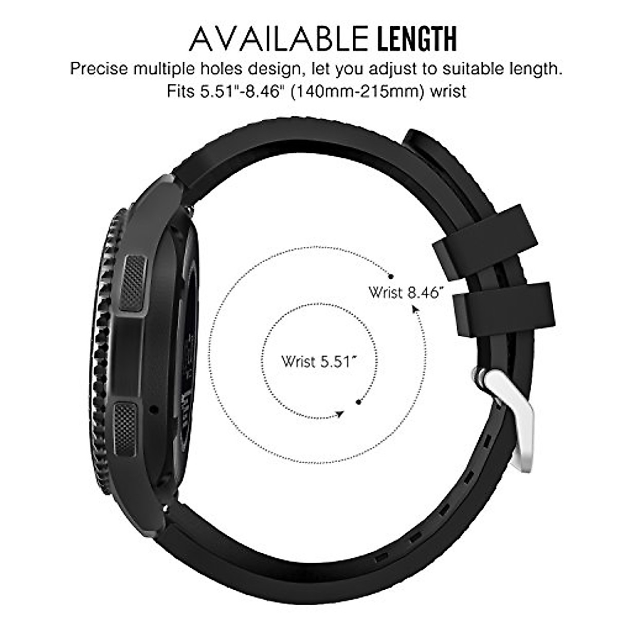 MoKo Band Compatible with Samsung Galaxy Watch 3 45mm/Gear S3 Frontier/Classic/Galaxy Watch 46mm/Huawei Watch GT2 Pro/GT 46mm/GT2 46mm/Ticwatch Pro 3, Silicone Strap Fit 22mm Band, BLACK