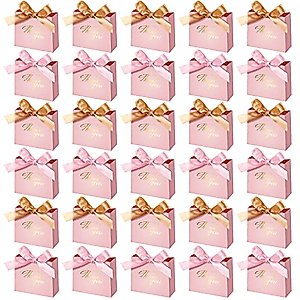 90 Pcs Small Thank You Gift Bag Party Favor Bags Treat Box with Bow Ribbons Mini Pink Goodie Bags Thank You Paper Gift Bags for Wedding Baby Shower Bridal Party Supplies, 4.5 x 1.8 x 3.9 Inches