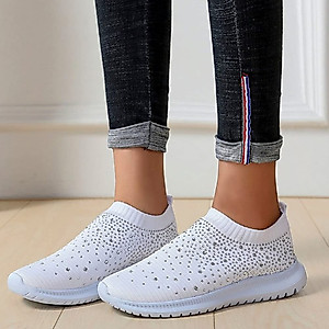 1pair Rhinestone Sneakers Miss White Sole: Rubber Simple
