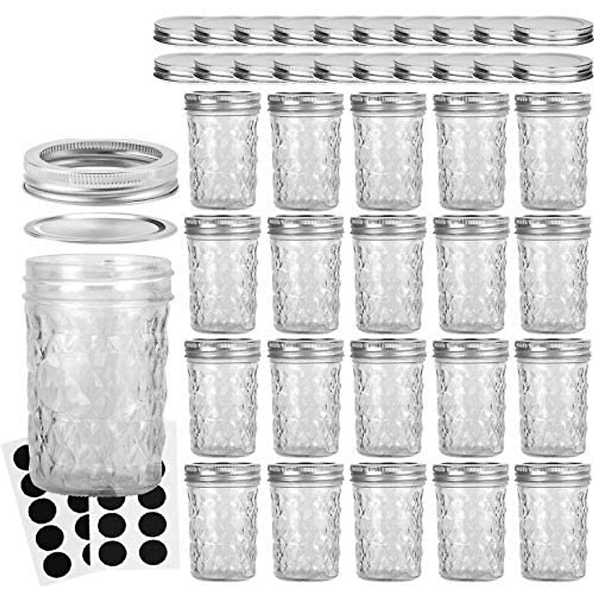 VERONES Mason Jars 8OZ, 8 OZ Canning Jars Jelly Jars with Regular Lids and Bands, Ideal for Jam, Honey, Wedding Favors, Shower Favors, 20 Pack,Extra 20 Lids
