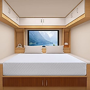 Opoiar 10 Inch Green Tea Memory Foam Mattress/Made in USA, Short King Size for RVs, Campers & Trailers/Mattress-in-a-Box/Medium Firm, White (RV-Short King)