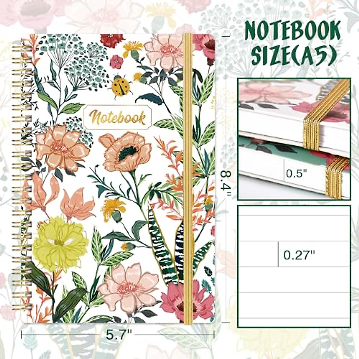 Spiral Notebook - 3 Pack A5 Lined Spiral Notebook, 5.7" x 8.4", 3 x 160 Pages, College Ruled Notebook, Spiral Notebook with Thick Paper, Back Pocket, Round Corner, Notebooks for Office & School & Home