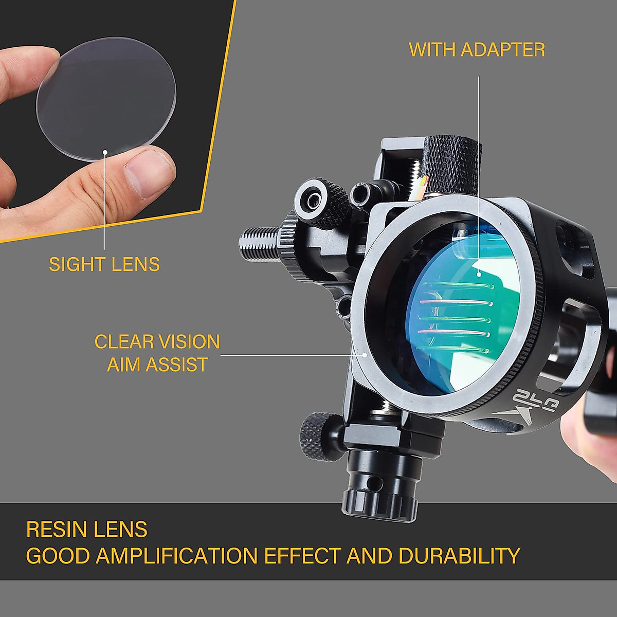 SOPOGER Archery Bow Sight for Compound Bows Target Hunting Single Pin or 5 Pin Bow Sight with 6X 1.75 Scope Lens Long Bar Right Hand for Quicker Sight Acquisition - Combos Available (5 Pin(6X)