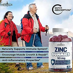 Zinc Gummies - 2 Pack - 50mg High Potency Immune Booster Zinc Supplement, Immune Defense, Powerful Natural Antioxidant, Non-GMO - by New Age, 120 Count