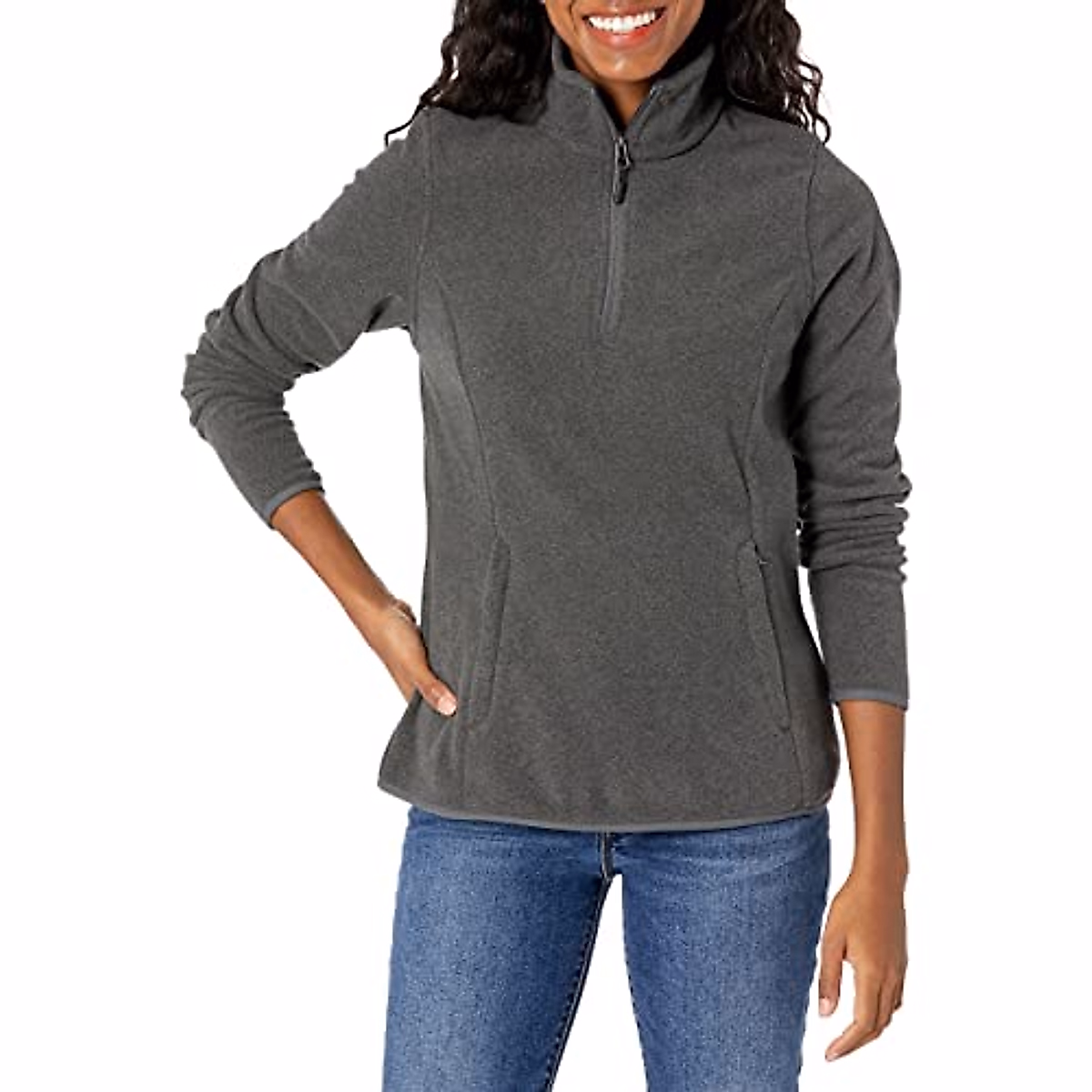 Amazon Essentials Women's Classic-Fit Long-Sleeve Quarter-Zip Polar Fleece Pullover Jacket (Available in Plus Size), Charcoal Heather, Medium