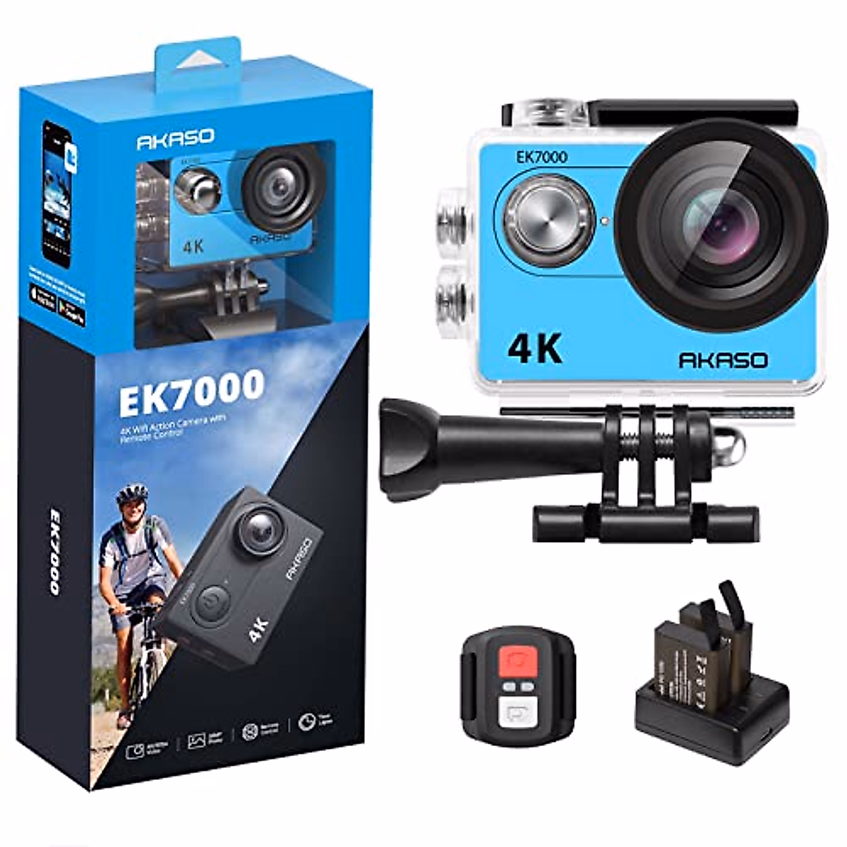 AKASO EK7000 4K30FPS Action Camera Ultra HD Underwater Camera 170 Degree Wide Angle 98FT Waterproof Camera Blue