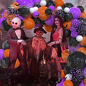Halloween Balloons Garland Arch Kit,130PCS Halloween Party Balloons with Spider Web,Bats Stickers,Purple Orange and Black Balloons for Halloween Party Decorations Halloween Birthday Baby Shower