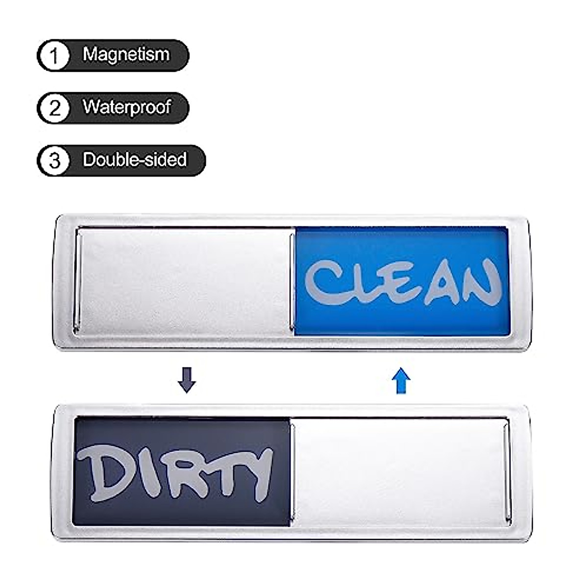 MECCANIXITY Dishwasher Magnet Clean Dirty Sign Silver Framed Rectangle Blue-Gray,Optional Gum,Magnetic for Dishwasher Kitchen Accessories Indication