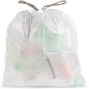 Aluf Plastics 21 Gallon 1 MIL White Drawstring Trash Bags - 28" x 34" - Pack of 45 - For Bathroom, Bedroom, Office, & Kitchen