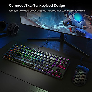 Pulsar Gaming Gears - PK003 Lunar Alloy TKL Mechanical Gaming Keyboard Brown Tactile RGB LED Rainbow Backlit USB Wired Game Keyboards for Windows PC PS5 PS4 Xbox 87 Keys Outemu Switches FPS