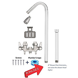 Artiwell Outdoor Shower Fixture System,with Rustproof Riser and Riser Extension, Double Handle Utility Shower Faucet with Showerhead and Soap Dish, Polished Chrome