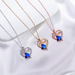 Iefil Birthstone Necklaces for Mom - 30 40 50 60 Th Year Old Birthday Gifts for Mom, Mothers Day Gift Ideas, Gold 925 Sterling Silver Heart Butterfly Birthstone Necklace, Jewelry Gifts for Mom