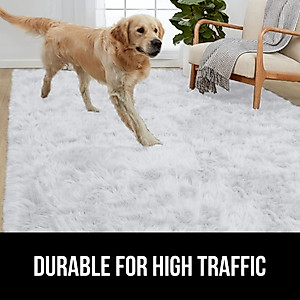 Gorilla Grip Fluffy Faux Fur Rug, 5x7, Machine Washable Soft Furry Area Rugs, Rubber Backing, Plush Floor Carpets for Baby Nursery, Bedroom, Living Room Shag Carpet, Luxury Home Decor, White