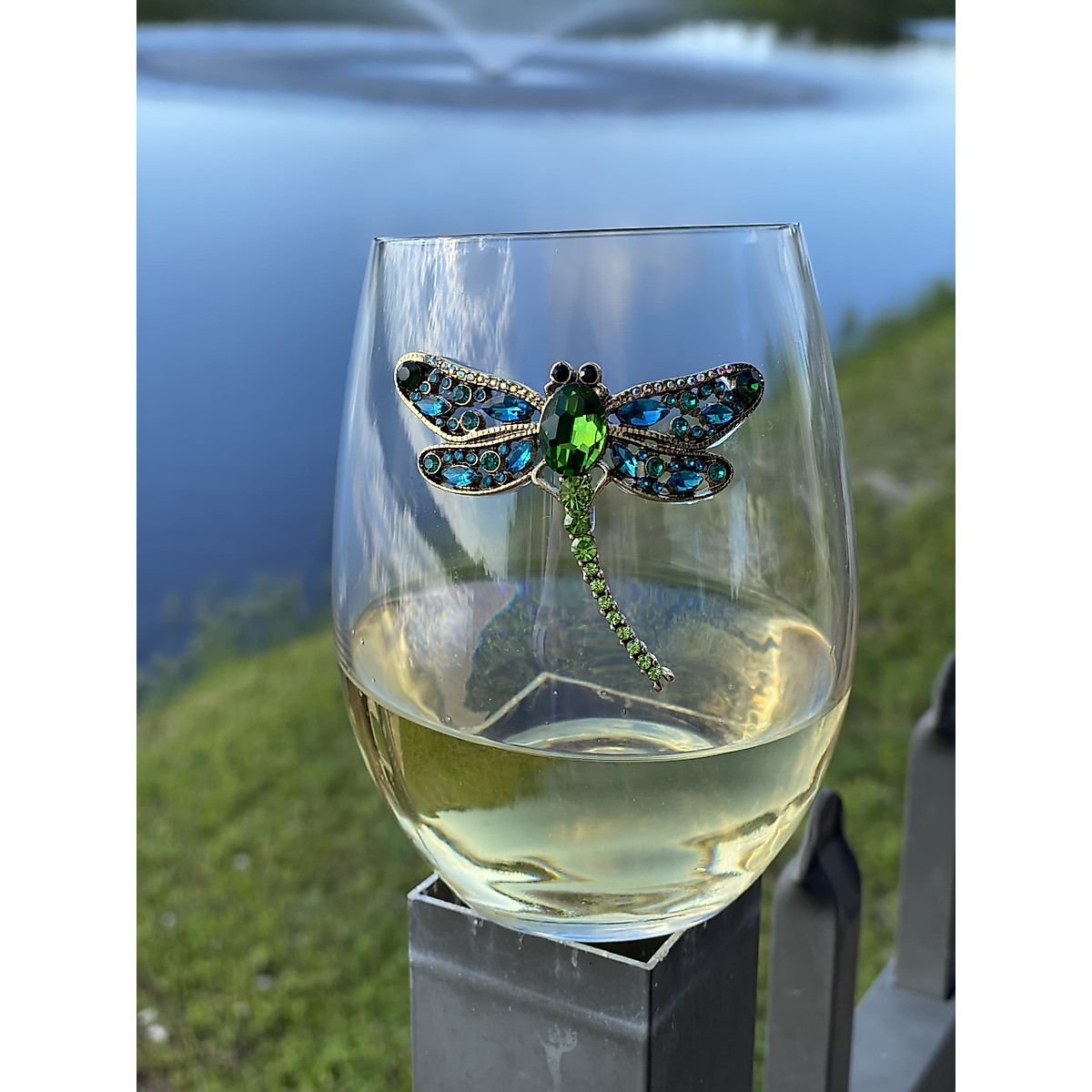 THE QUEENS' JEWELS Dragonfly Jeweled Stemless Wine Glass, 21 oz. - Unique Gift for Women, Birthday, Cute, Fun, Not Painted, Decorated, Bling, Bedazzled, Rhinestone