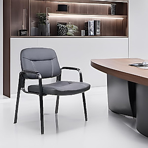 CLATINA Reception Chair with Sled Base and Bonded Leather Padded Armrests, Modern Style Guest Chair for Office Meeting Waiting Room Conference Desk, Brown (1 Pack)