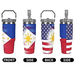 U.S. Philippines Flag Cute 30 Oz Tumbler with Handle Large Insulated Cup Stainless Steel Mug Gifts for Women Men