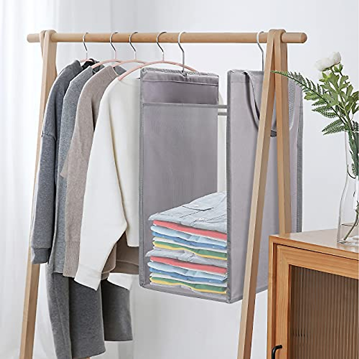 Fentec Hanging Laundry Hamper, Hanging Laundry Basket, Slim Laundry Hamper Bag with Handles, Portable Hanging Closet Hamper, Mesh Heavy Duty Hanging Laundry Bag Grey 2 Pack