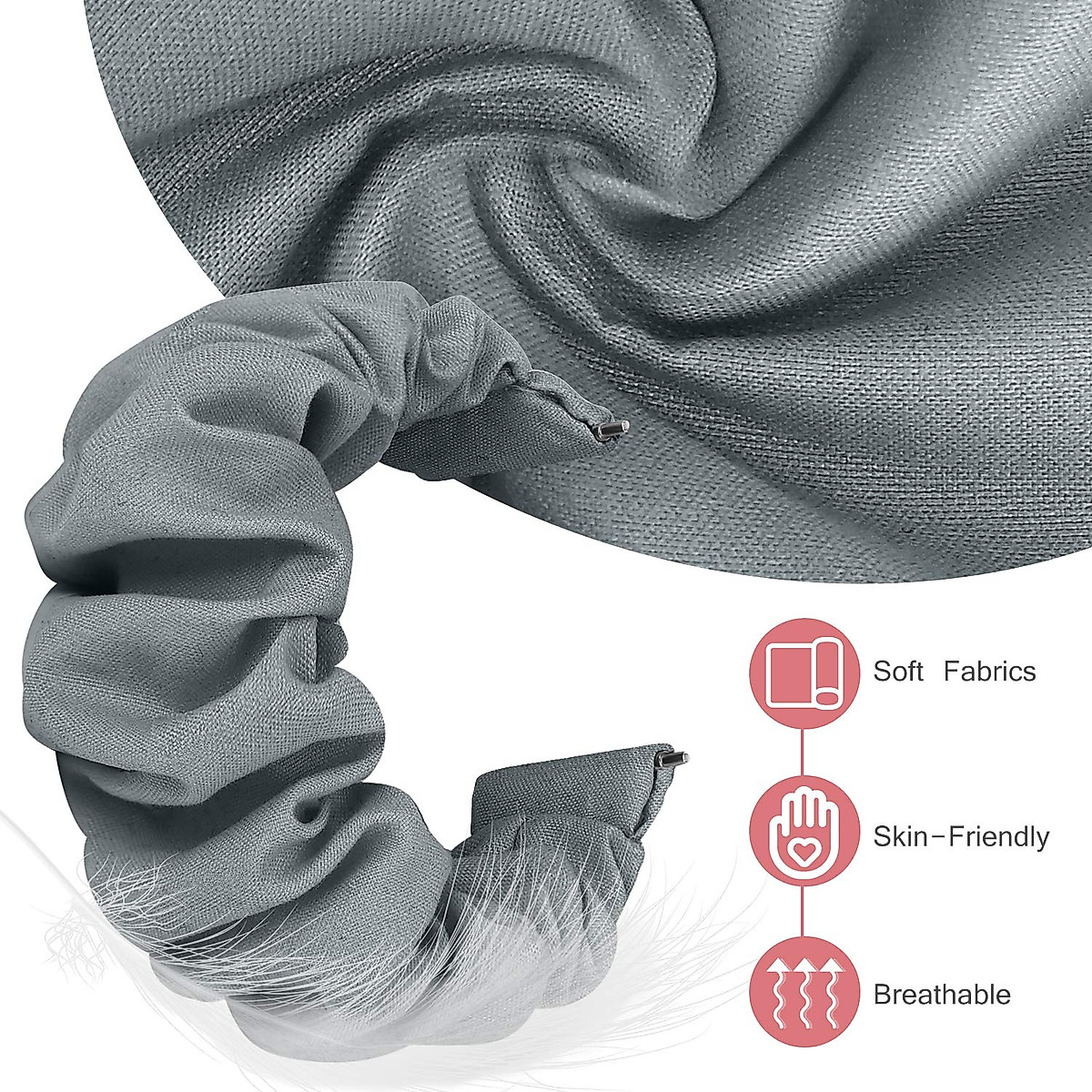 20mm 22mm Scrunchies Watch Bands, Elastic Replacement Bands for Samsung Galaxy Watch 4 5 Pro 6 Classic Galaxy Active 1 2 40mm 44mm for Women Grey-M