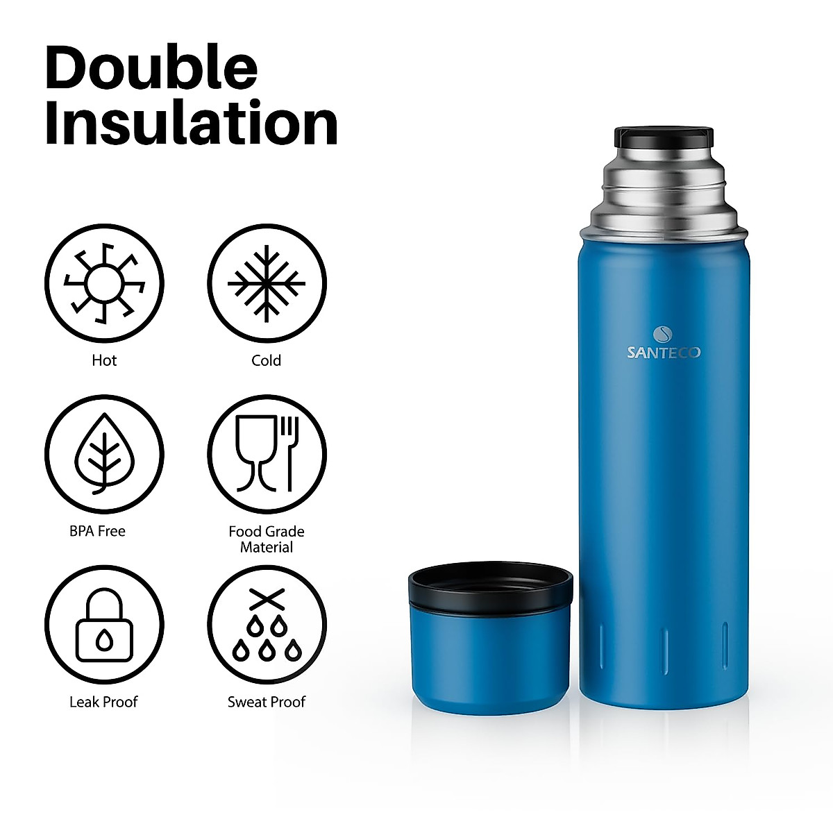 Classic Vacuum Insulated Wide Mouth Flask Bottle, BPA-Free 18/8 Stainless Steel Insulated Beverage Bottle for Cold & Hot Thermos, Keeps Liquid Hot 12hrs or Cold for Up to 24 Hours