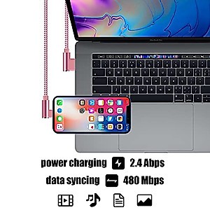 iPhone Charger 10 ft 90 Degree Lightning Cable 3 Pack MFi Certified Lightning Cable Nylon Braided Right Angle iPhone Charging Cable for iPhone 13 12 11 Pro X XS XR 8 Plus 7 6 5(Rose Gold,10 Foot)