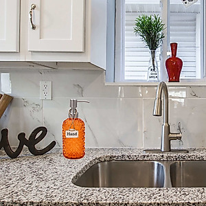 SDlumeiy 16 oz Diamond Pattern Glass Soap Dispenser, Kitchen and Bathroom Refillable Soap Dispenser with Rust Resistant Stainless Steel Pump for Hand Soap, Lotion Glass Liquid Dispenser (Orange)