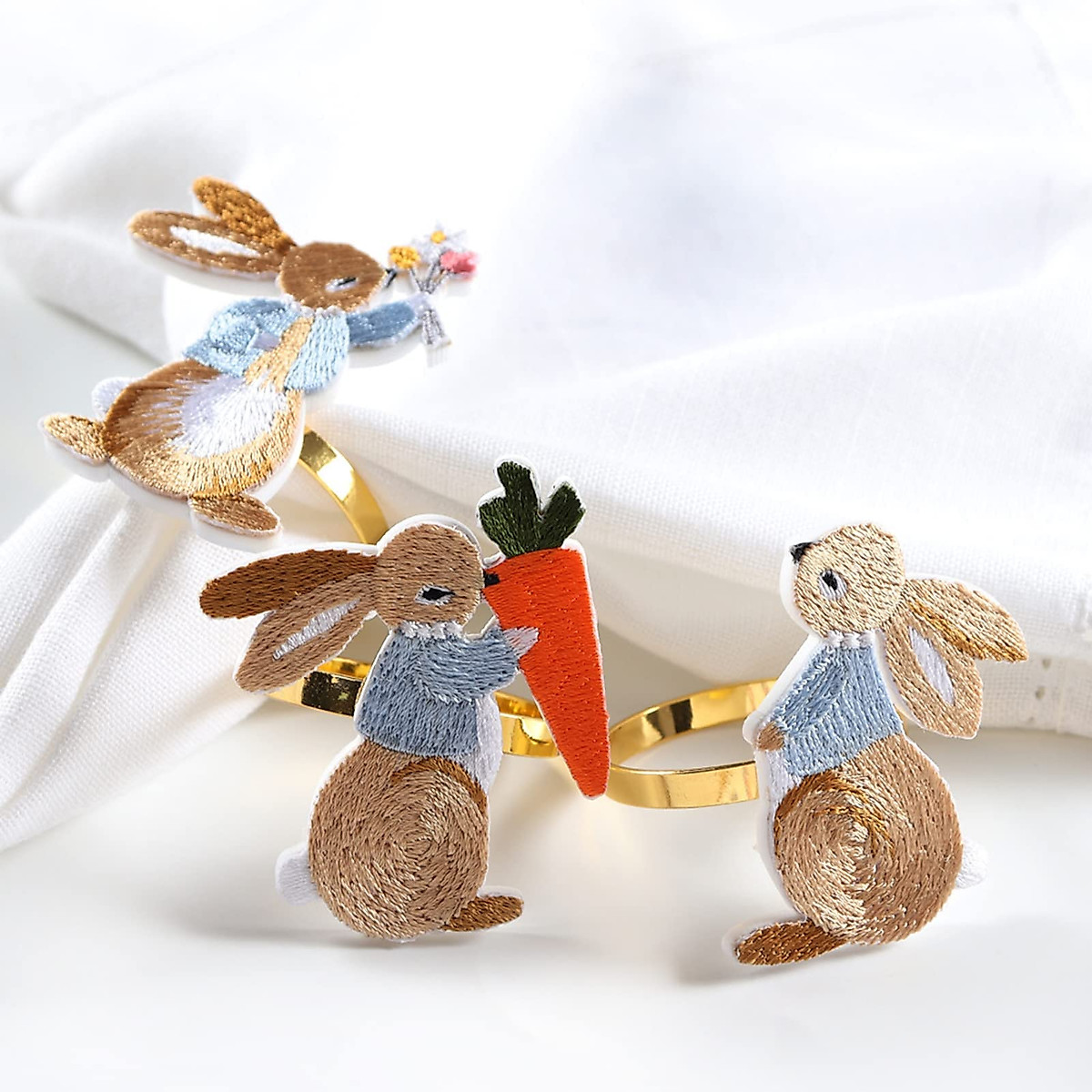 JENPECH Easter Napkin Rings Set of 6, Bunny Napkin Rings Easter Table Decoration, Used for Family Table Decoration Party Table Decoration Setting Decor 2