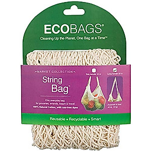ECOBAGS Market Collection Reusable String Bag, Natural, Long Handle, Pack of 3