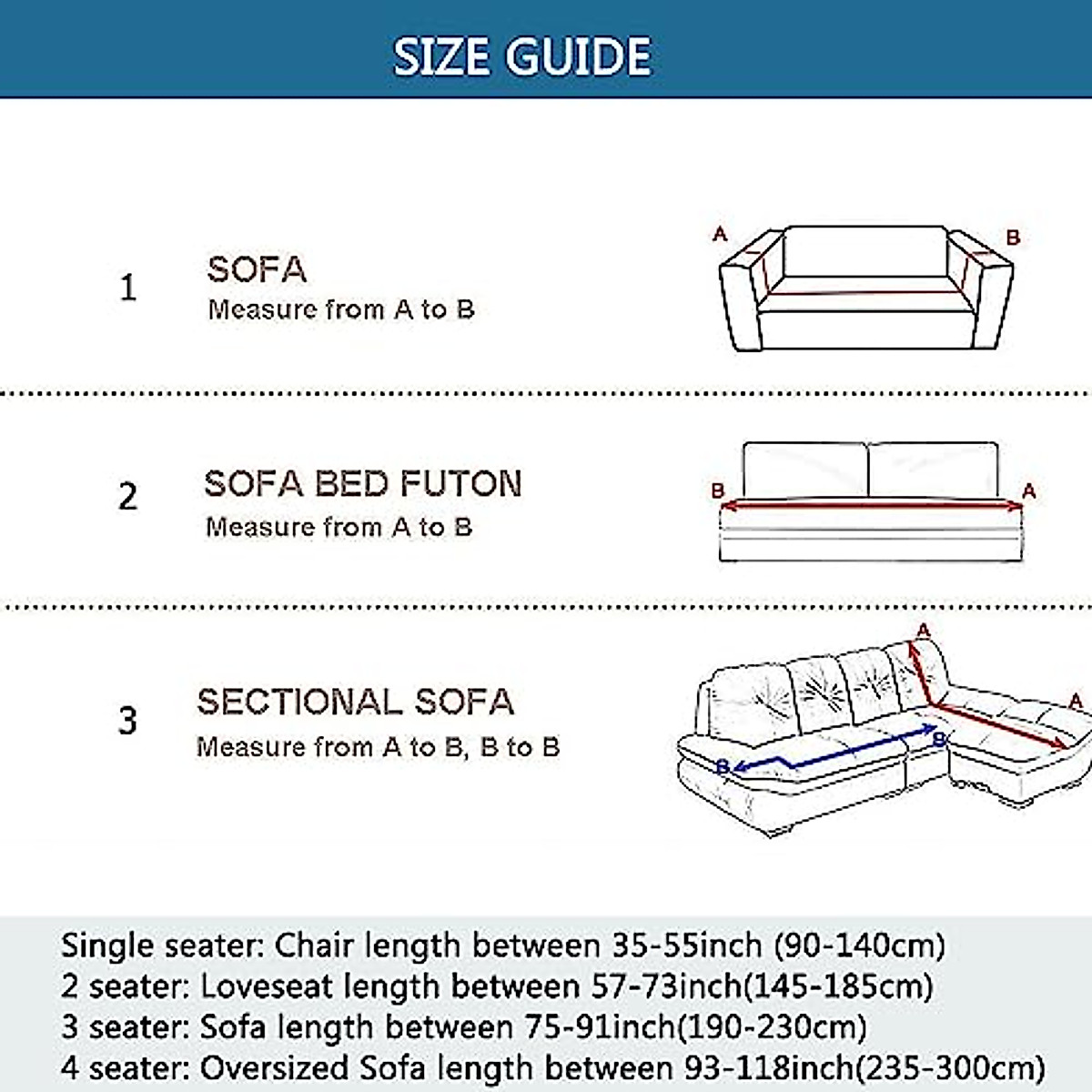 GUYIRT Solid Color Sofa Cover for 3 Cushion Couch, Easy Fit Sofa Cover, Stretch Universal Couch Cover for Sofa with Armrest-Blue-4 Seater(235-300cm)