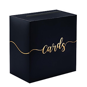 SietDESEO Card Box for Party Black Card Box with Matte Gold Foil Design Money Card Box Gift Card Box Holder for Wedding Reception Retirement Graduation Baby Shower Birthday Card Box