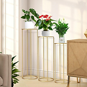 chamvis Gold Metal Plant Stand, 3 Pcs Tall Cylinder Pedestal Stands for Parties and Weddings, Gold Round Cylinder Tables for Living Room and Patio Decor