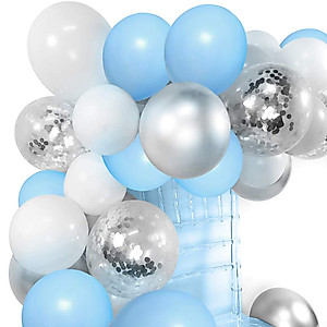 Blue White Silver Confetti Balloons, 50pcs 12 Inches Latex Party Balloons Helium Balloons for Birthday Bridal Shower Graduation Wedding Decorations