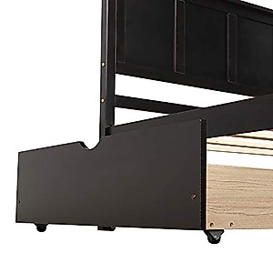 FIQHOME Twin Bed with Drawers,Platform Storage Bed, 2 Drawers with Wheels,Wood Bed Frame with Headboard and Footboard,Twin Size Frame, Espresso