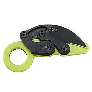 CRKT Provoke Zap Kinematic EDC Folding Pocket Knife: Morphing Karambit, Black Stonewash Stainless Steel Blade, Green Grivory Handle with Integrated Safety Lock, Low Profile Pocket Clip 4041G