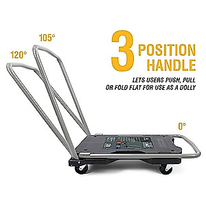 Olympia Tools Fully Folded Resin Push Cart Dolly - 330 Lb. Loading Capacity Foldable Moving Platform Cart Hand Truck - Black Collapsible Heavy Duty Folding & Rolling Flatbed Cart with 4 Swivel Wheels