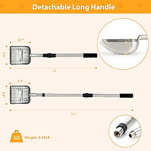 Cat Litter Scoop, Metal Cat Litter Scoop with Deep Shovel, Adjustable Long Handled Litter Scooper with Holder, Heavy Duty Cats Pooper for Litter Box Pet Poop Shovel