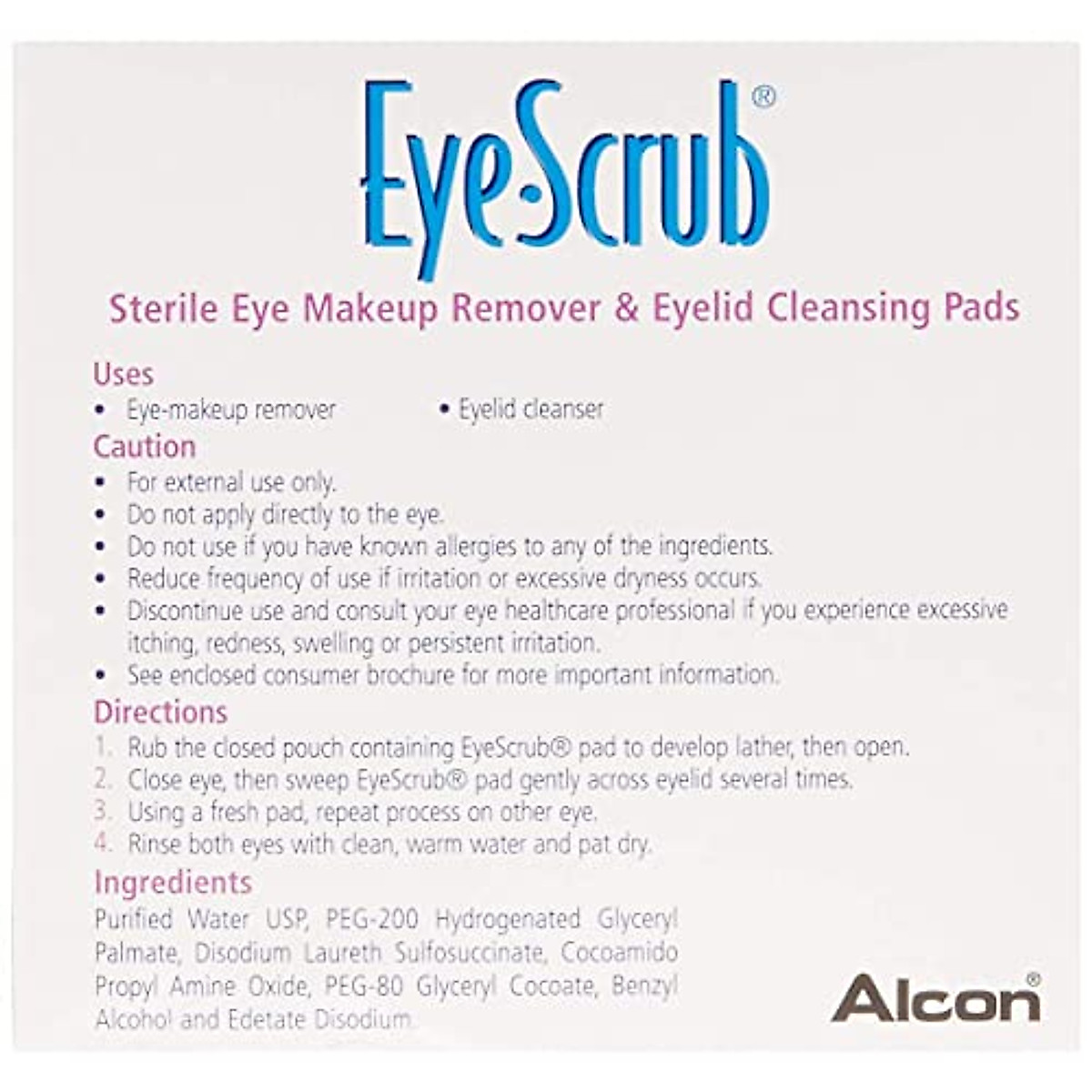 Eye Scrub Sterile Eye Makeup Remover & Eyelid Cleansing Pads 30 ea (Pack of 2)