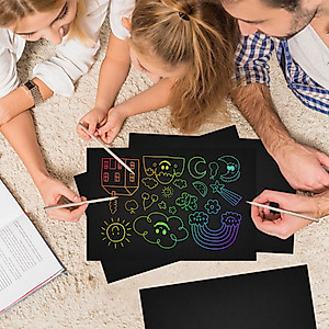 Rainbow Scratch Paper Bulk Pack, Large Size Full Sheet 7.5x10 inches, 50 Piece Magic Scratch Paper Art Set with 4 Wooden Stylus, Black Scratch Off Paper, Arts and Crafts for Kids