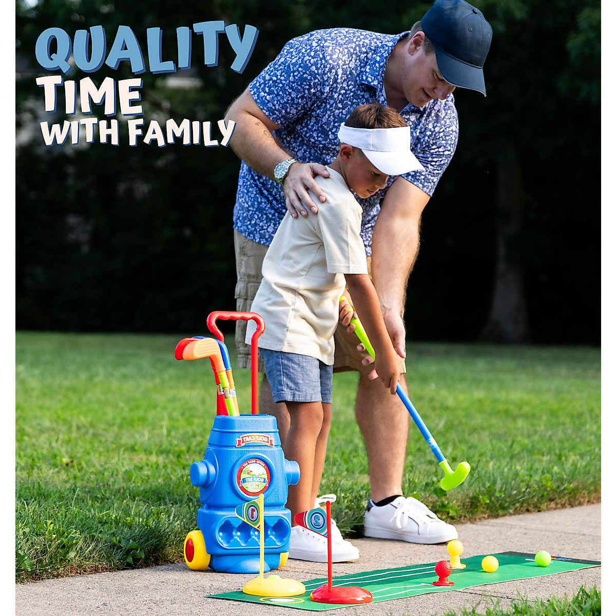 ToyVelt Toddler Golf Set - Kids Golf Clubs with 6 Balls, 4 Golf Sticks, 2 Practice Holes and a Putting Mat - Promotes Physical & Mental Development, Ideal Toddler and Kids Golf Set Gift for Boys 2-10