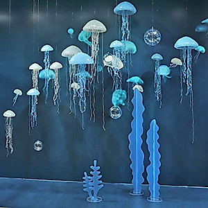 O&M Hanging Jellyfish Decoration, Marine Theme Birthday Party Decorations, Shop Window Supplies, Aquarium Props (Small, Blue)
