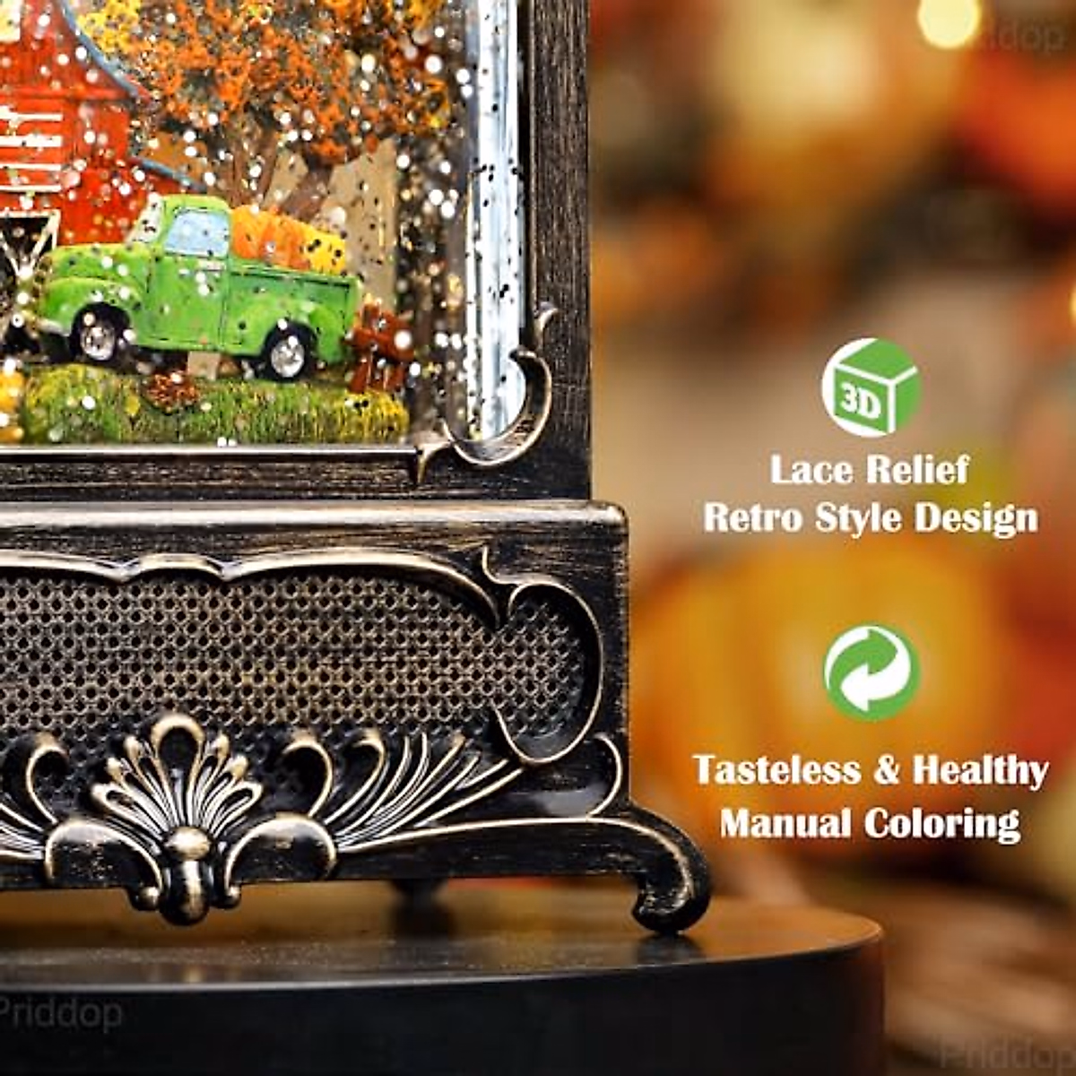Priddop Fall Snow Globe Lantern - Red Barn Truck Pumpkin Farm Glittering Autumn Harvest Decorations for Home, Thanksgiving