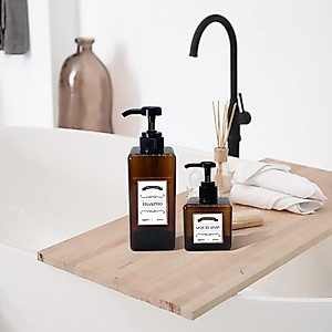 Amorettise 6 Pack Shampoo and Conditioner Dispenser Bottles - 4 Pack 22 Ounce and 2 Pack 8 Ounce Refillable Square Plastic Pump Bottles Shower Soap Dispenser for Shampoo Conditioner Body Wash (Amber)