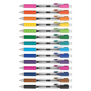 TUL Retractable Gel Pens, Bullet Point, 0.7 mm, Gray Barrel, Assorted Standard And Bright Ink Colors, Pack Of 14