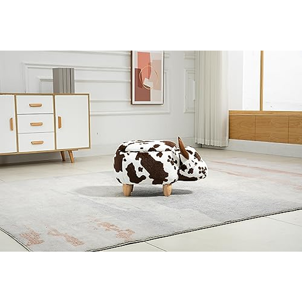 Home 2 Office Cow Ottoman for Kids' Bedroom, Playroom, Nursery, and Living Room, Animal Ottoman with Storage, Footstool for Kids, Brown Cow Print