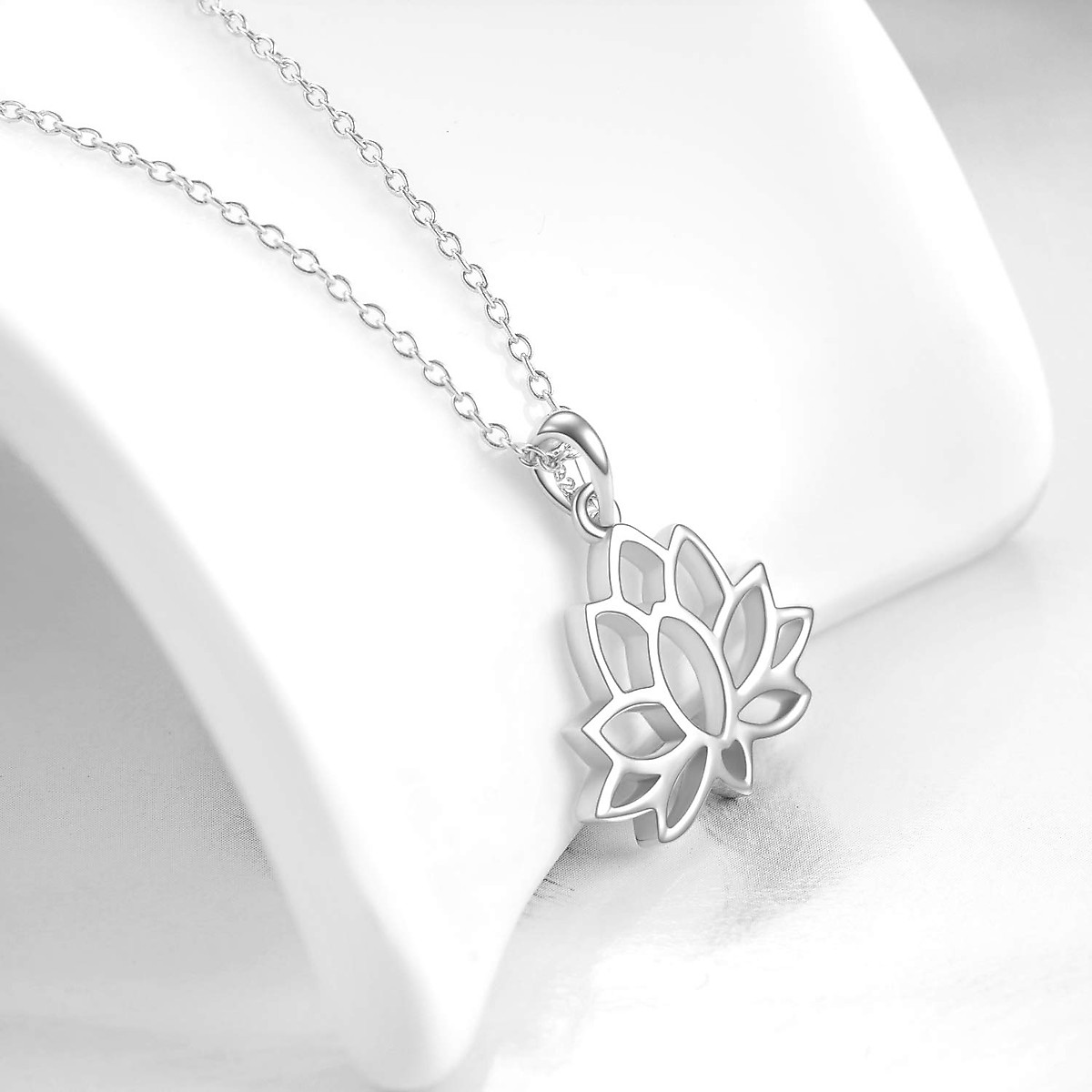 YFN Sterling Silver Open Lotus Flower Pendant Necklace Women Yoga Necklace for Women (Silver)